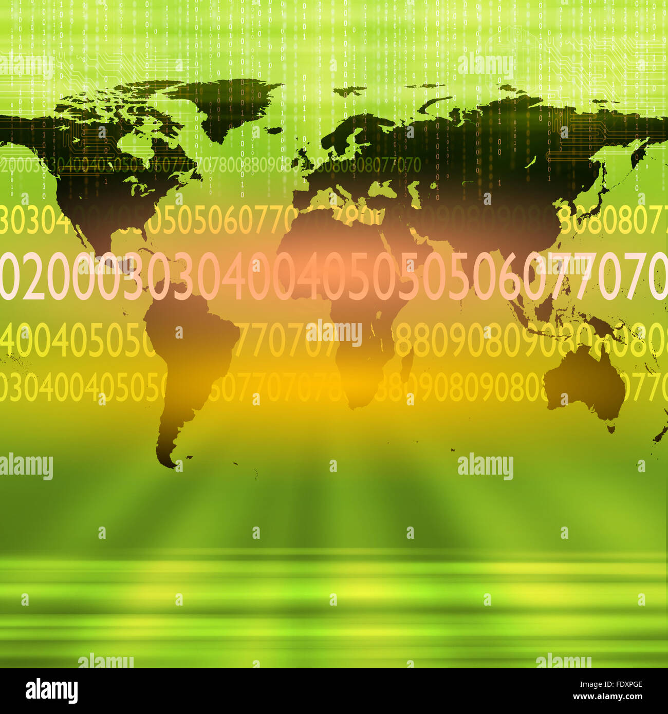world map illustration with communication and technology symbols Stock ...