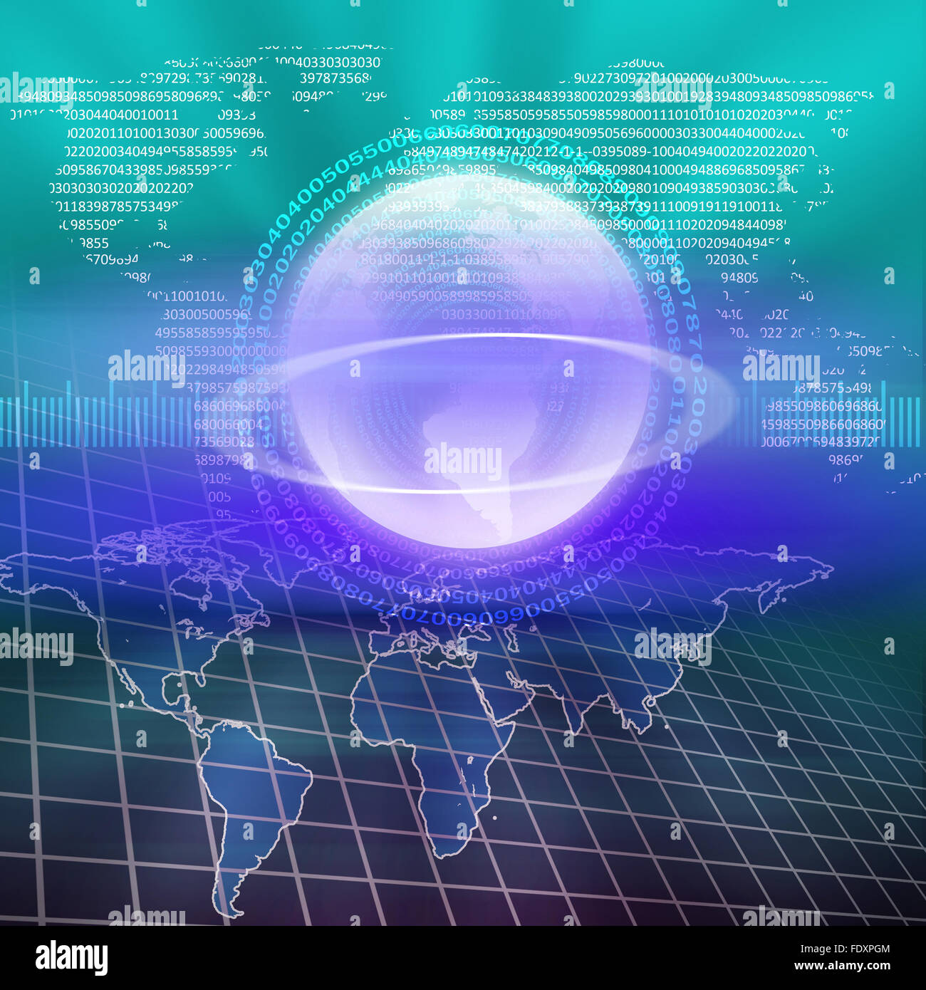 world map illustration with communication and technology symbols Stock ...