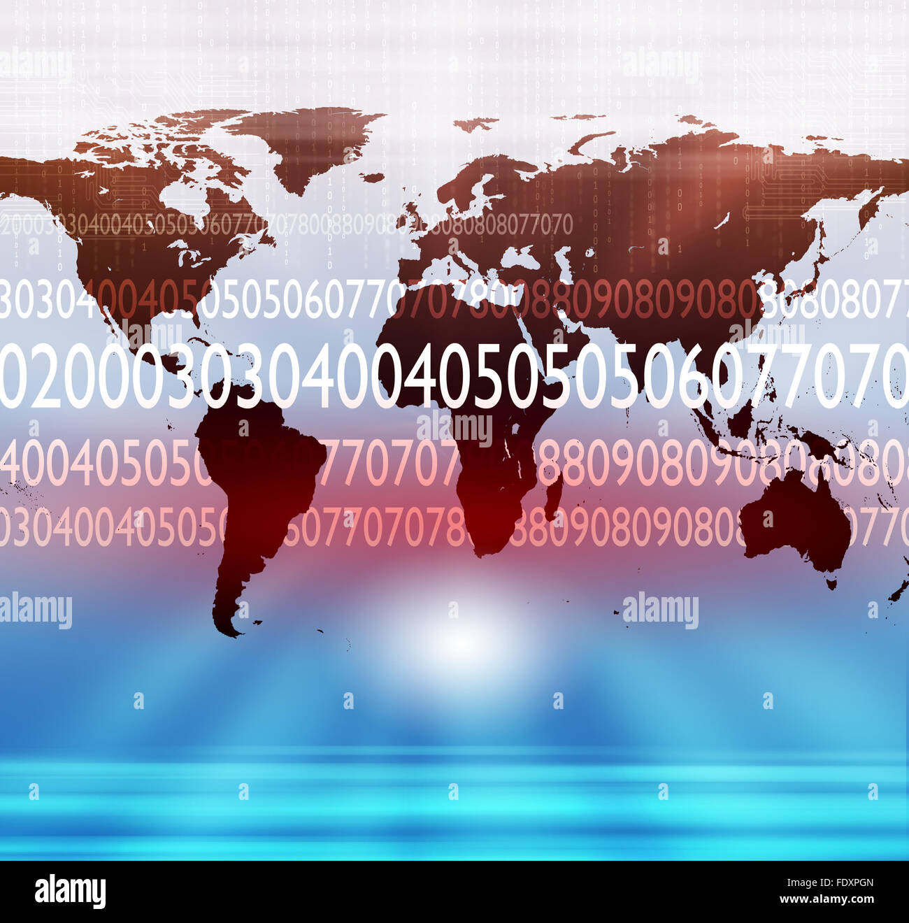 world map illustration with communication and technology symbols Stock ...