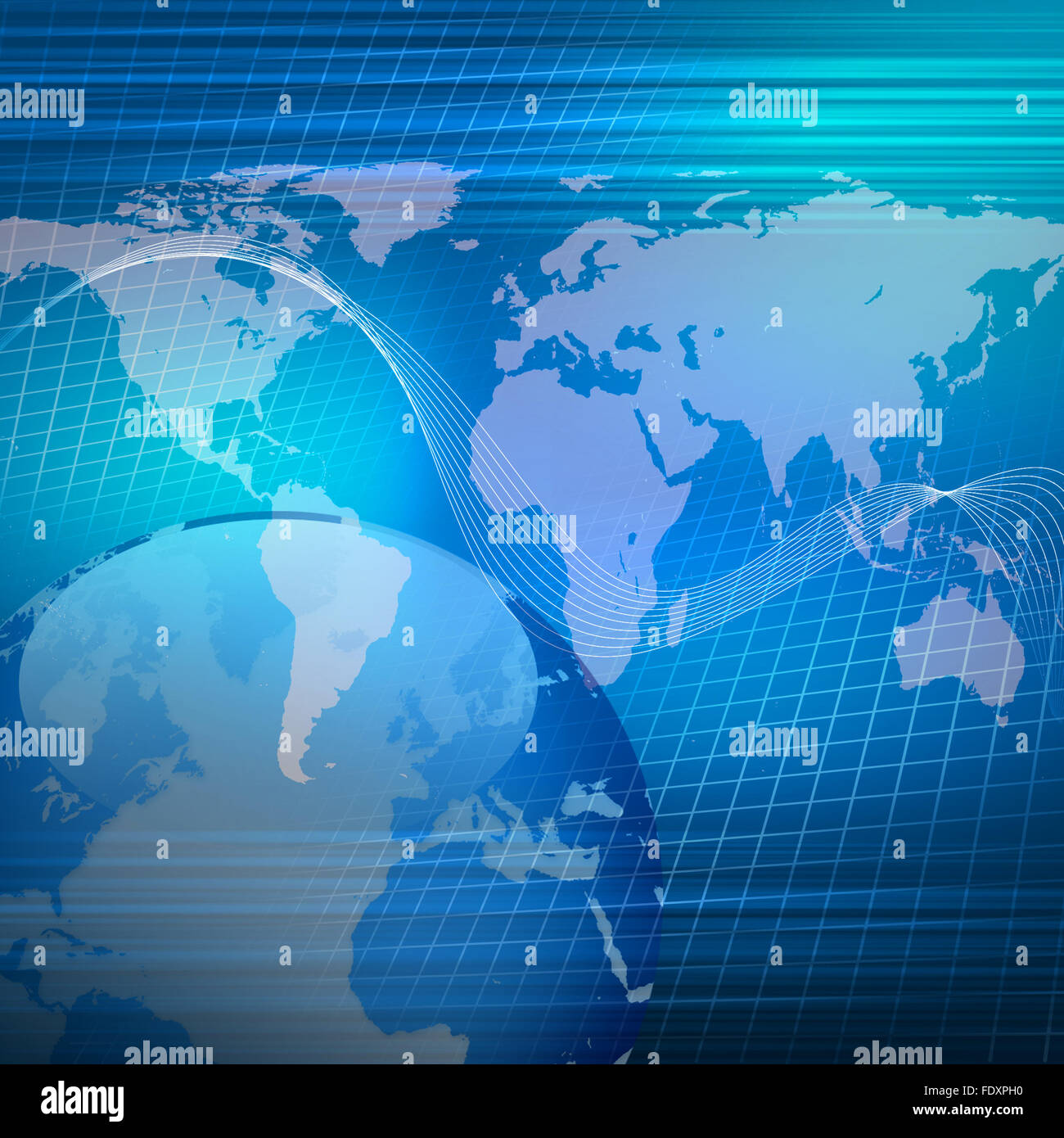 world map illustration with communication and technology symbols Stock ...