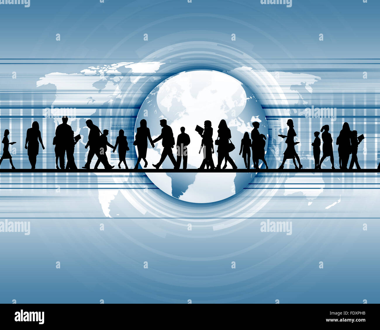 business people standing against world map background Stock Photo - Alamy