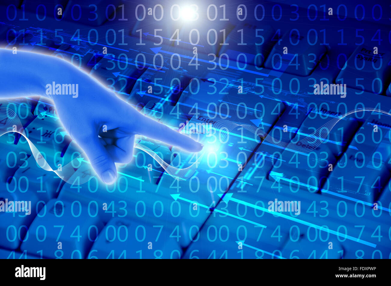 Hands, line, planet earth. The symbol of high technology Stock Photo ...