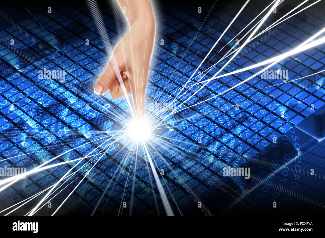 Hands, line, planet earth. The symbol of high technology Stock Photo ...