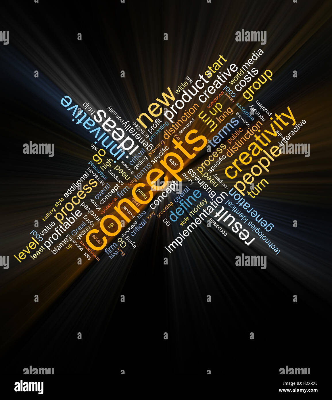 collage of different words on a dark background on business topics ...