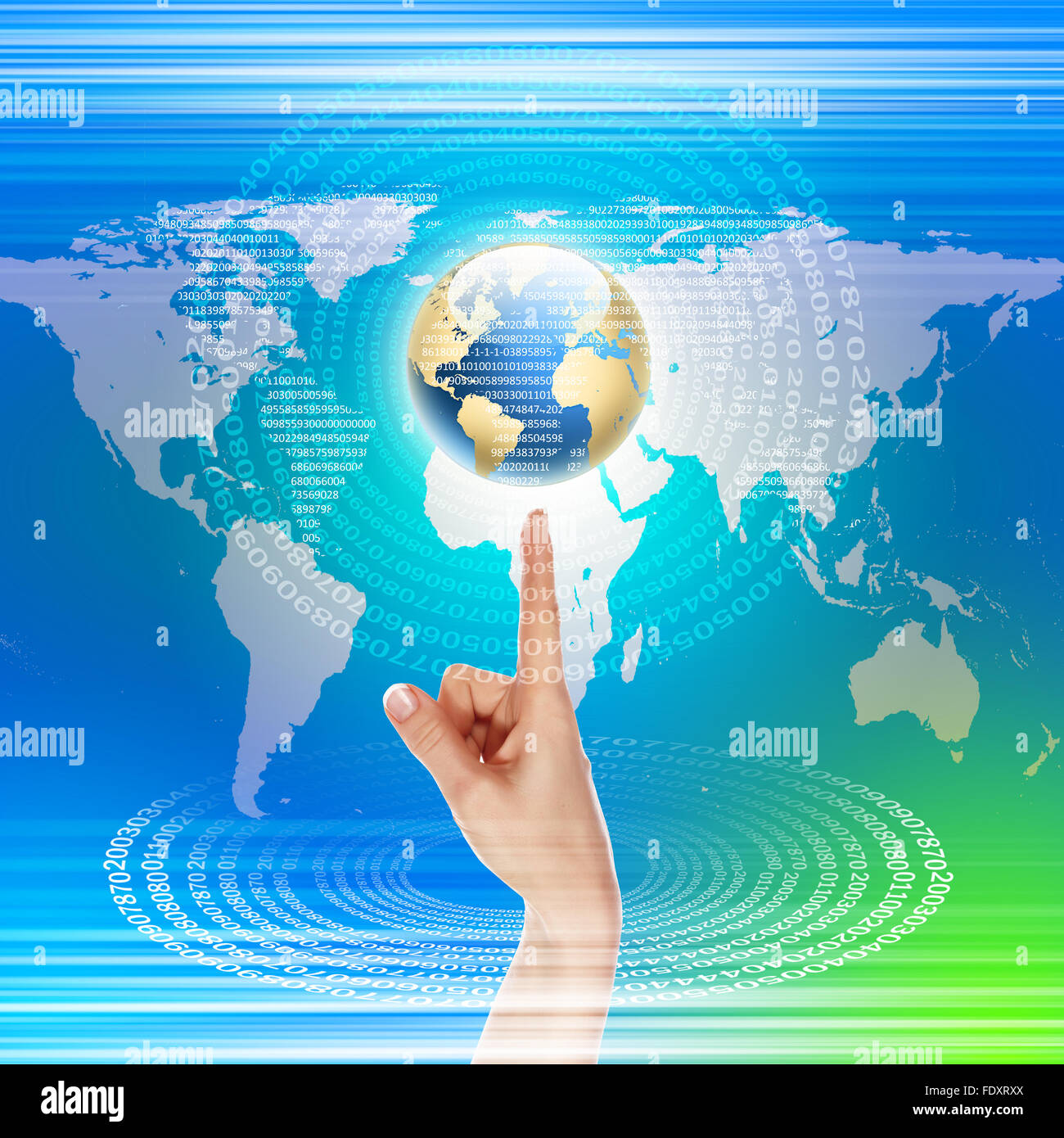 human hand holding our planet against high-tech background Stock Photo ...