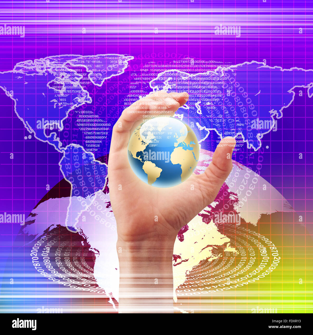 human hand holding our planet against high-tech background Stock Photo ...