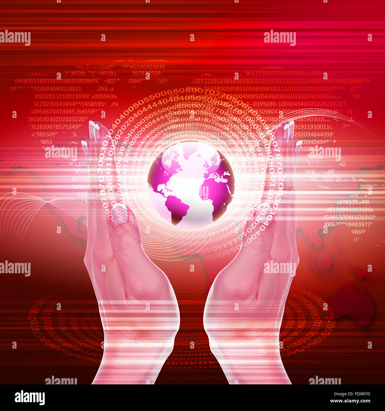 human hand holding our planet against high-tech background Stock Photo ...