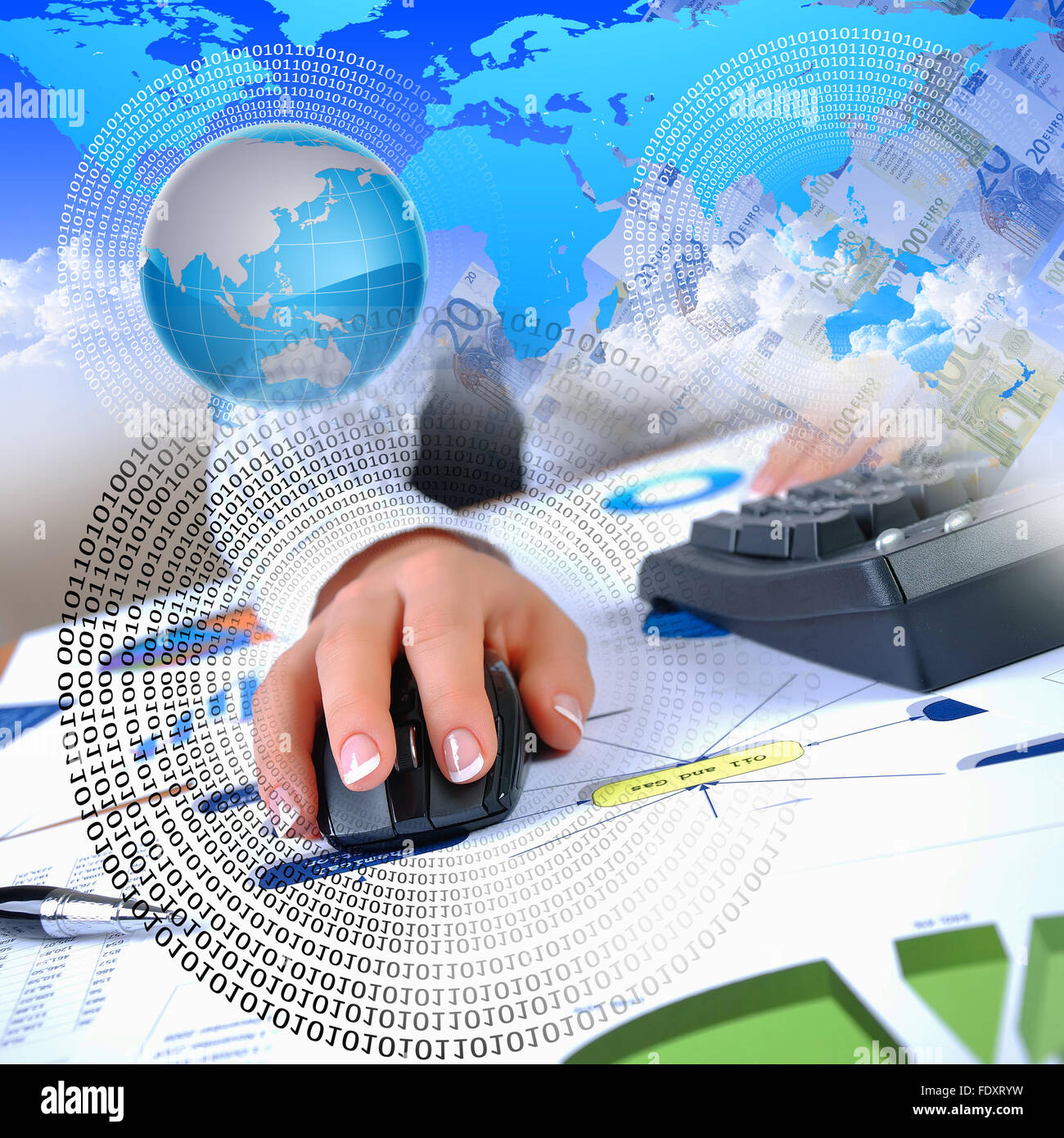 human hand and computer keyboard as symbol of high technology Stock ...