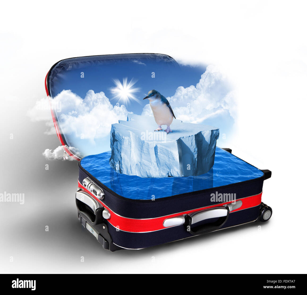 Red suitcase with big floating iceberge inside Stock Photo - Alamy