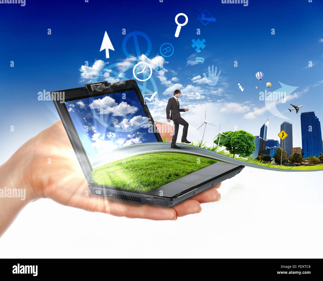 human hand holding notebook and nature landscape in it Stock Photo - Alamy