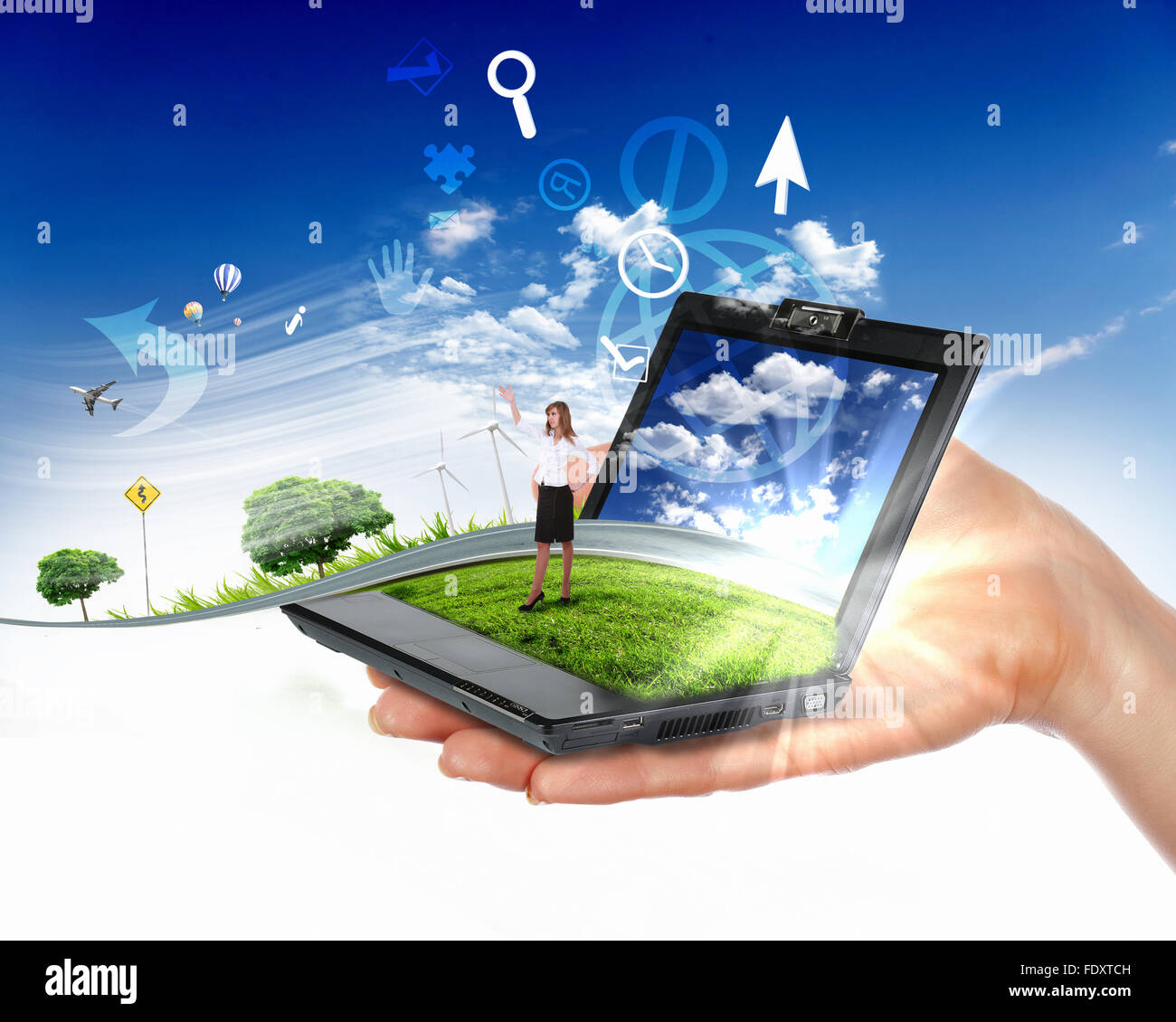 human hand holding notebook and nature landscape in it Stock Photo - Alamy