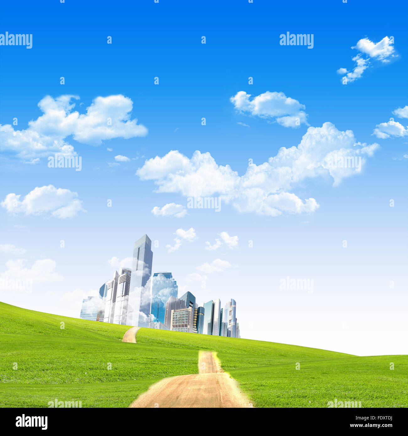 Image of a modern city surrounded by nature landscape Stock Photo - Alamy