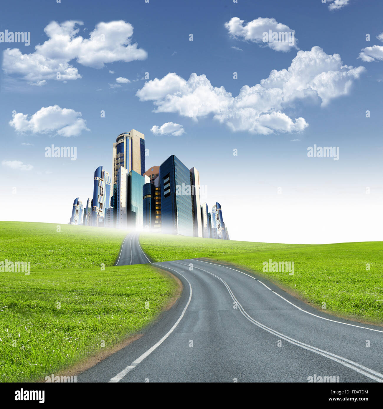 Image of a modern city surrounded by nature landscape Stock Photo - Alamy