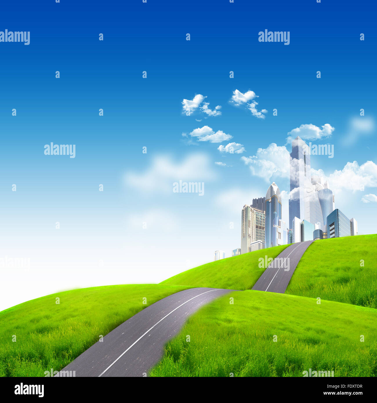 Image of a modern city surrounded by nature landscape Stock Photo - Alamy