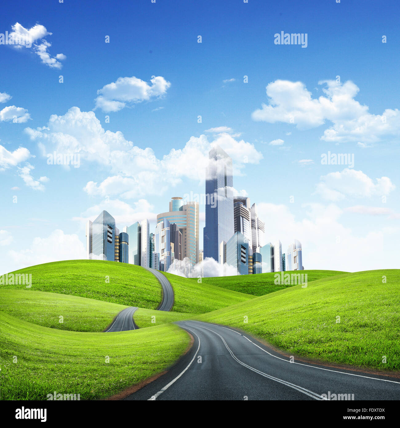 Image of a modern city surrounded by nature landscape Stock Photo - Alamy