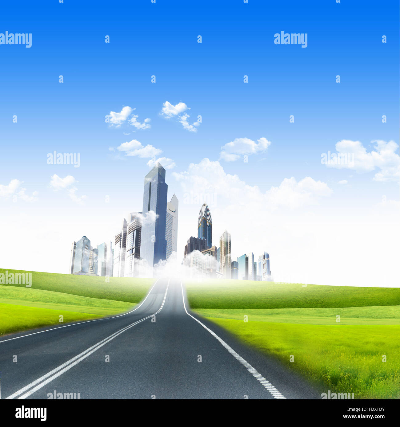 Image of a modern city surrounded by nature landscape Stock Photo - Alamy