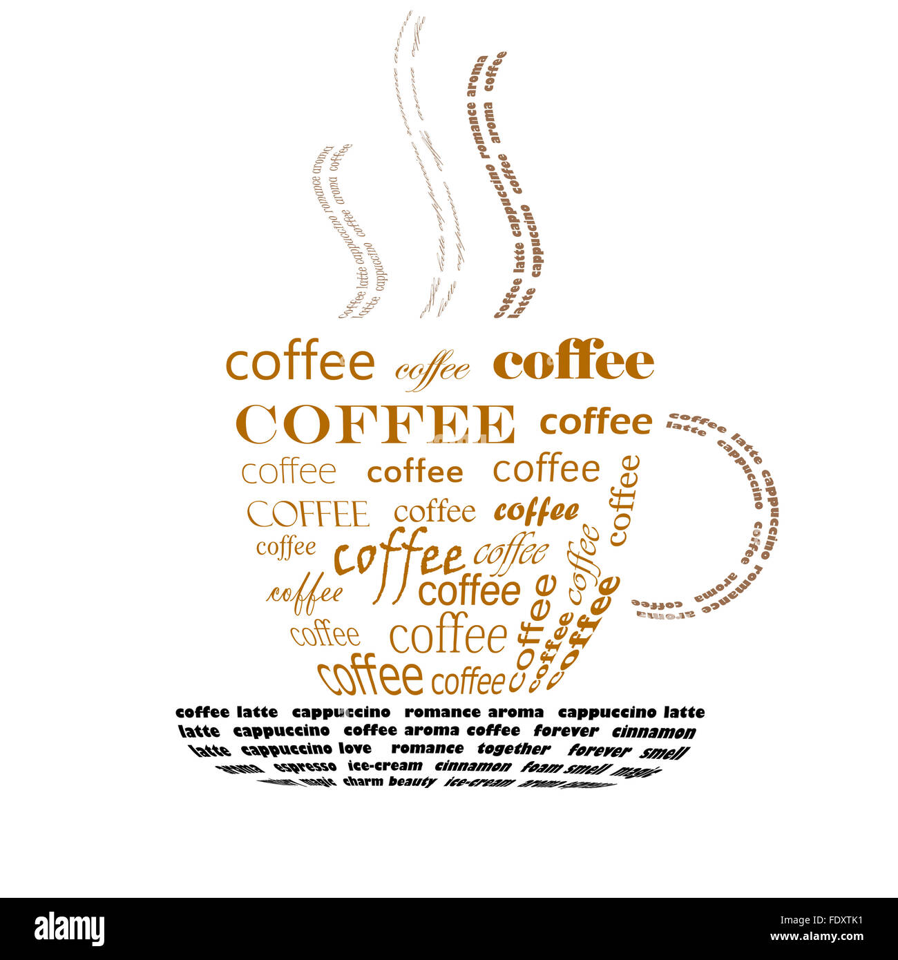 a picture of a cup of coffee made up of words Stock Photo - Alamy