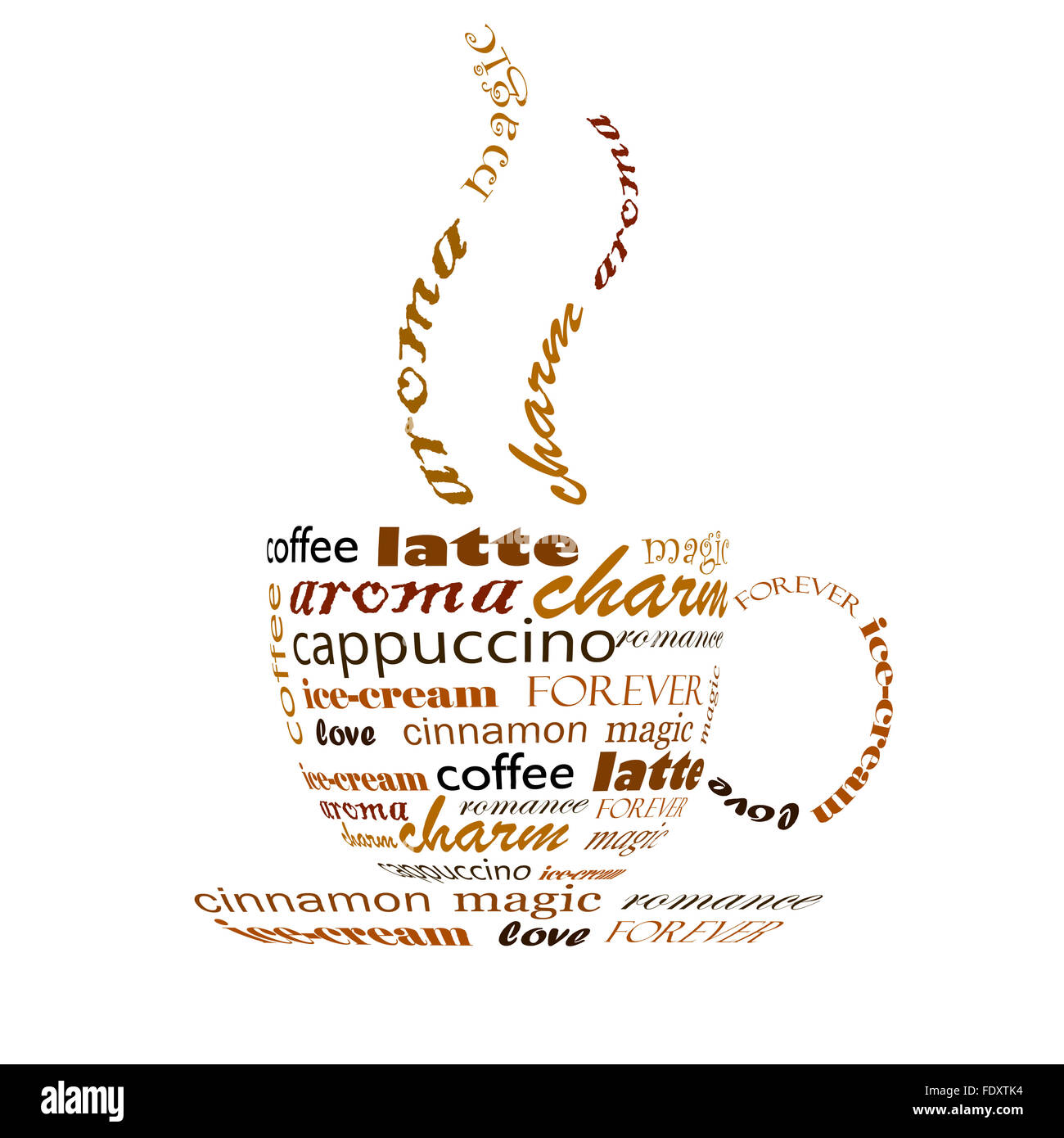 a picture of a cup of coffee made up of words Stock Photo - Alamy