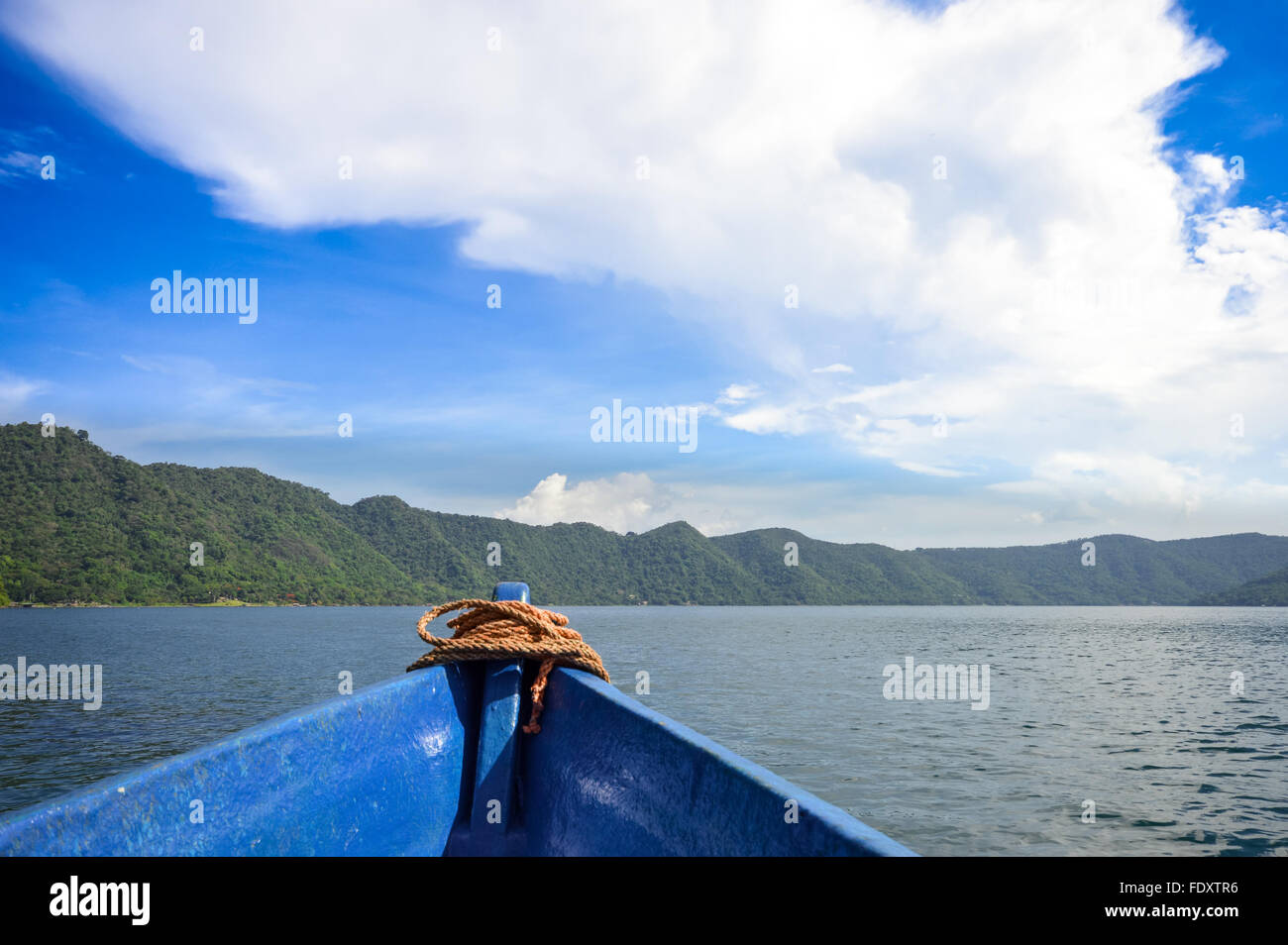 Landscape of the volcanic caldera Lake Coatepeque in Salvador seen from ...