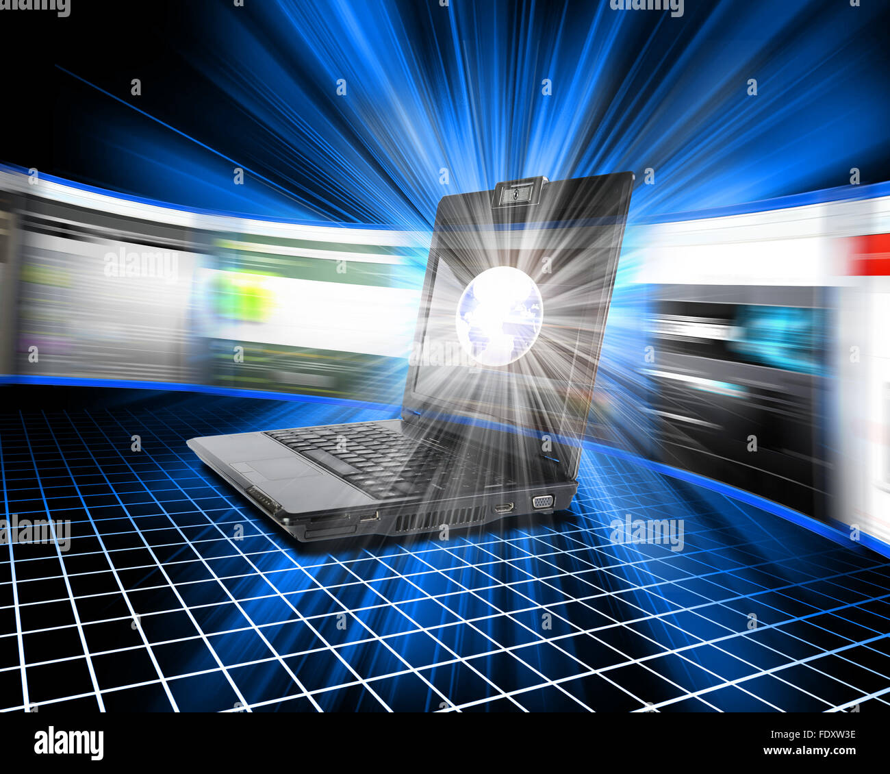 laptop and screens as a symbol of global computer network Stock Photo ...