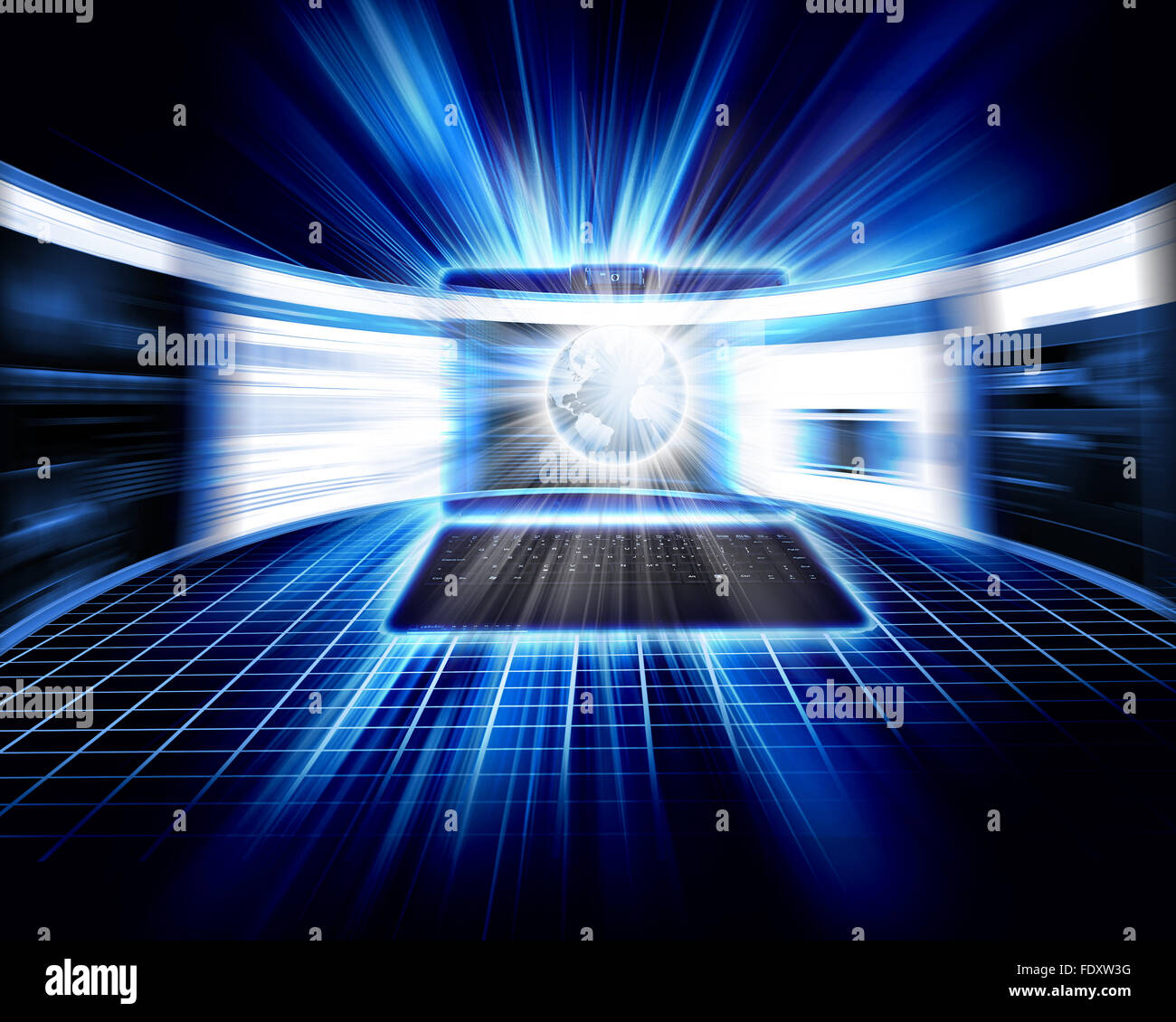 laptop and screens as a symbol of global computer network Stock Photo ...