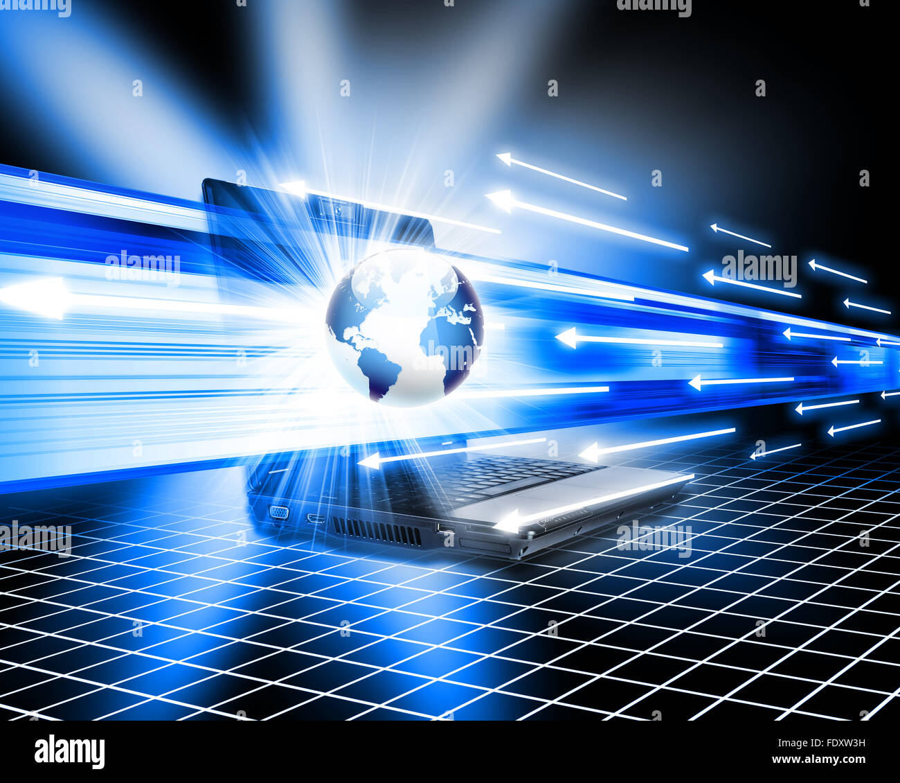 laptop and screens as a symbol of global computer network Stock Photo ...