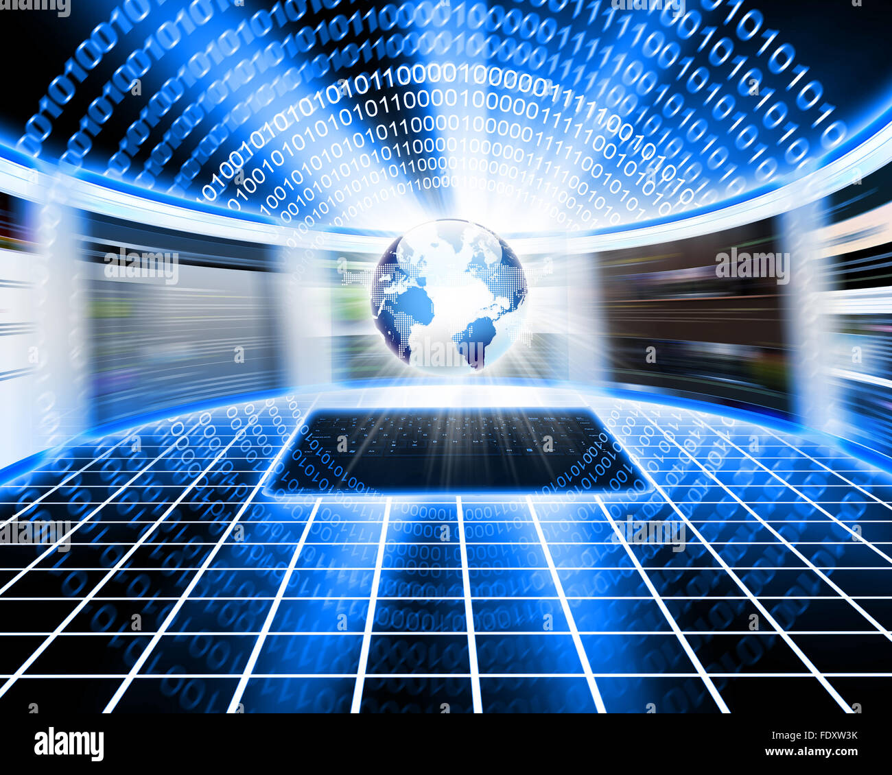 laptop and screens as a symbol of global computer network Stock Photo ...