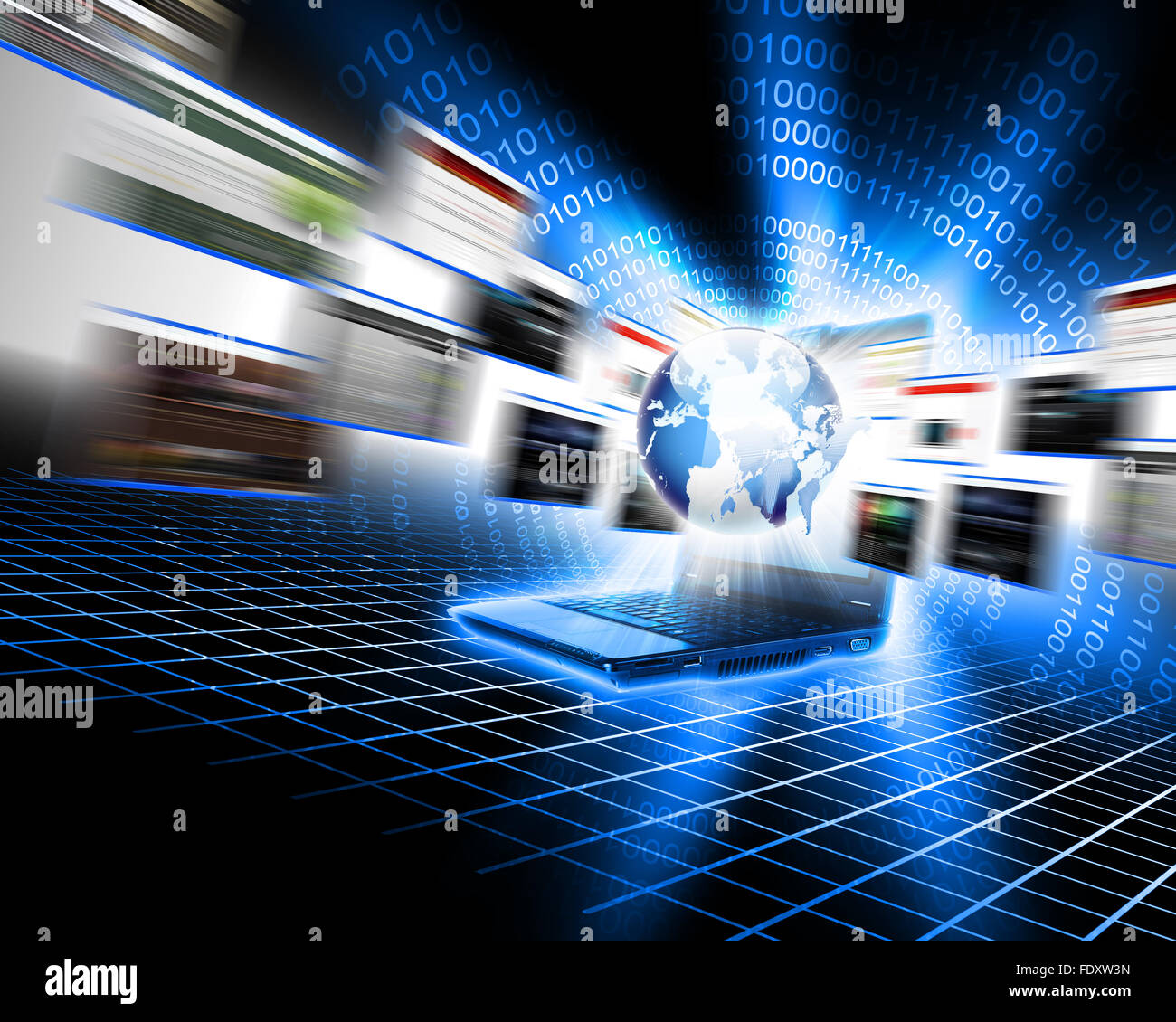 laptop and screens as a symbol of global computer network Stock Photo ...