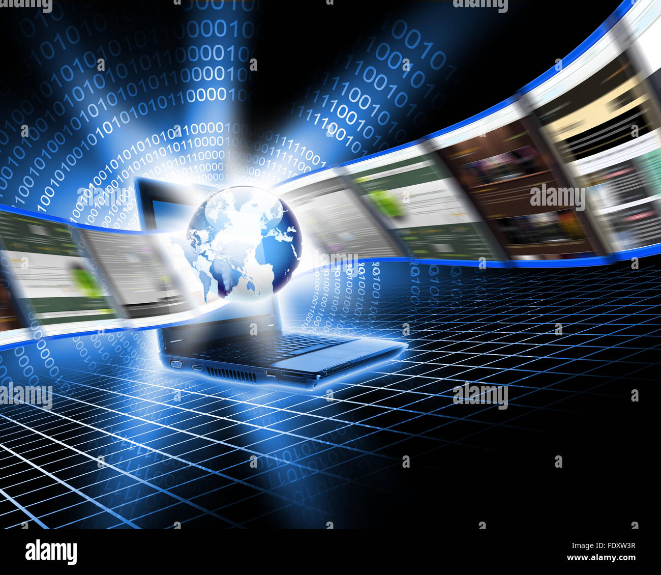 laptop and screens as a symbol of global computer network Stock Photo ...