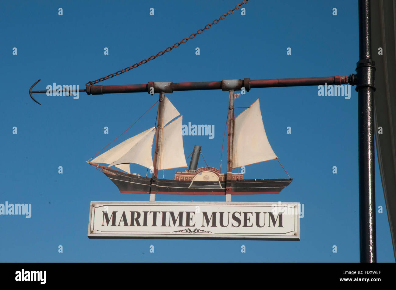 Maritime Museum sign at the historic Gold Rush-era seaport of Port ...
