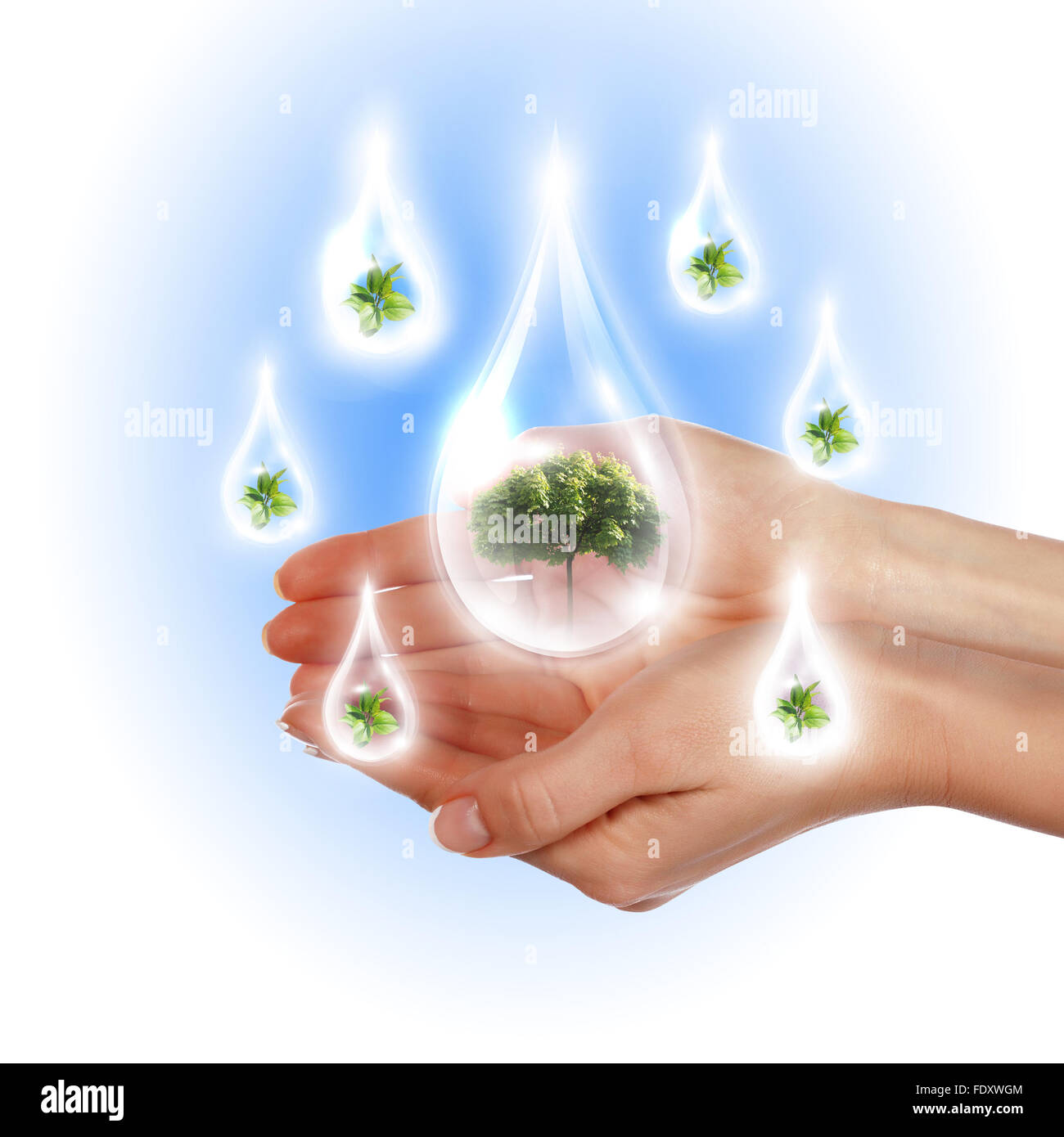 Large drops of green tree inside. Symbol of environmental protection ...