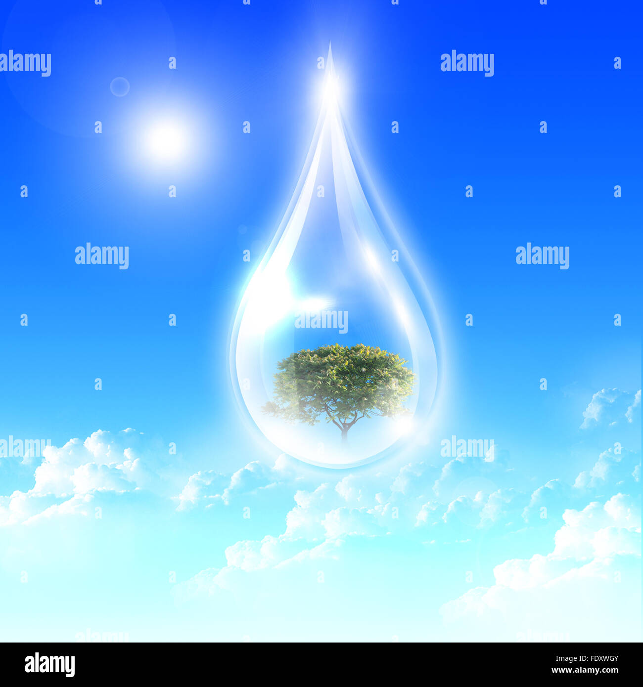 Large drops of green tree inside. Symbol of environmental protection ...