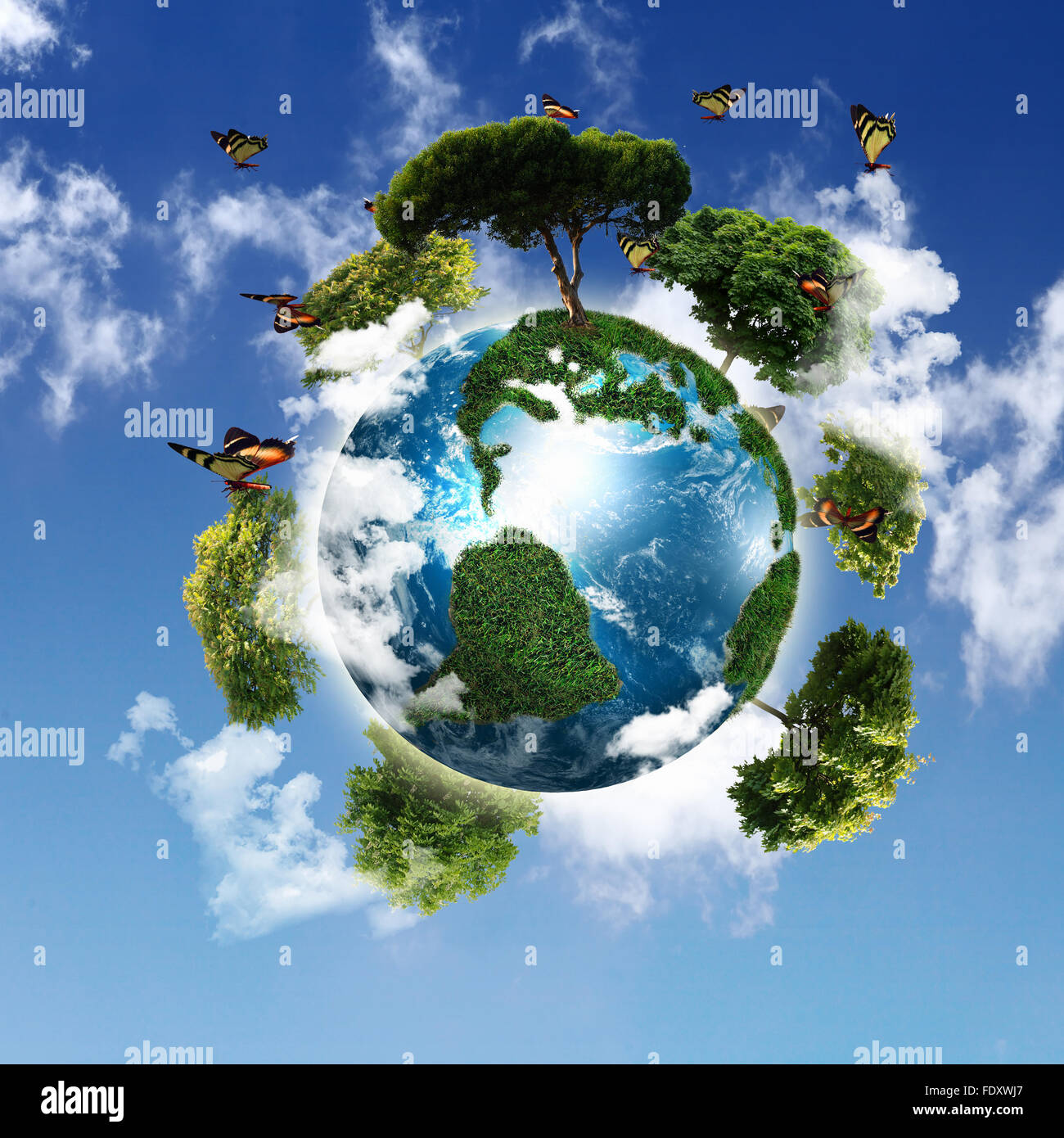 Earth with the different elements on its surface. Humorous collage ...