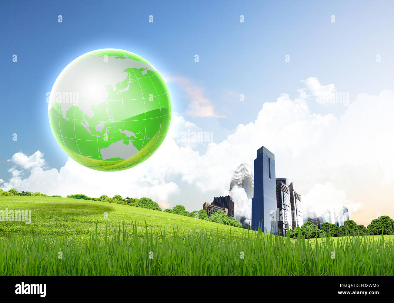 Picture of green planet as symbol of environmental concept Stock Photo ...