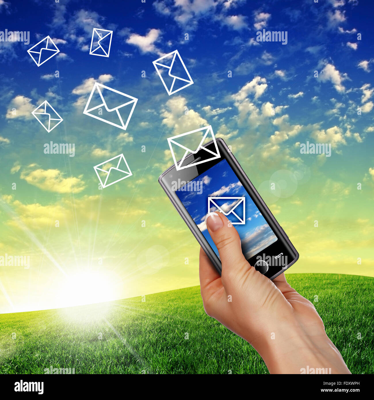 Colour collage on communication with mobile phone Stock Photo - Alamy