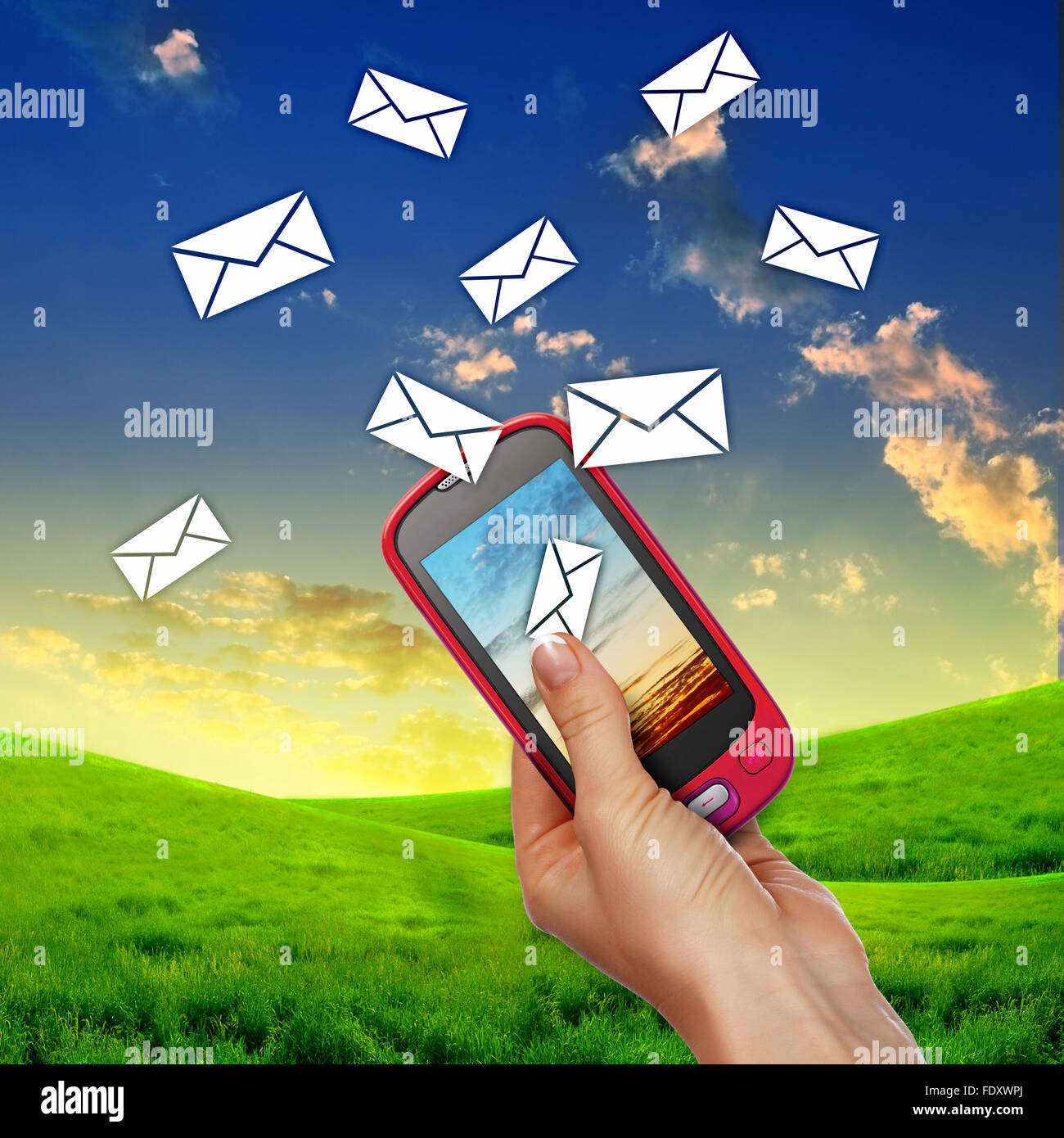 Colour collage on communication with mobile phone Stock Photo - Alamy