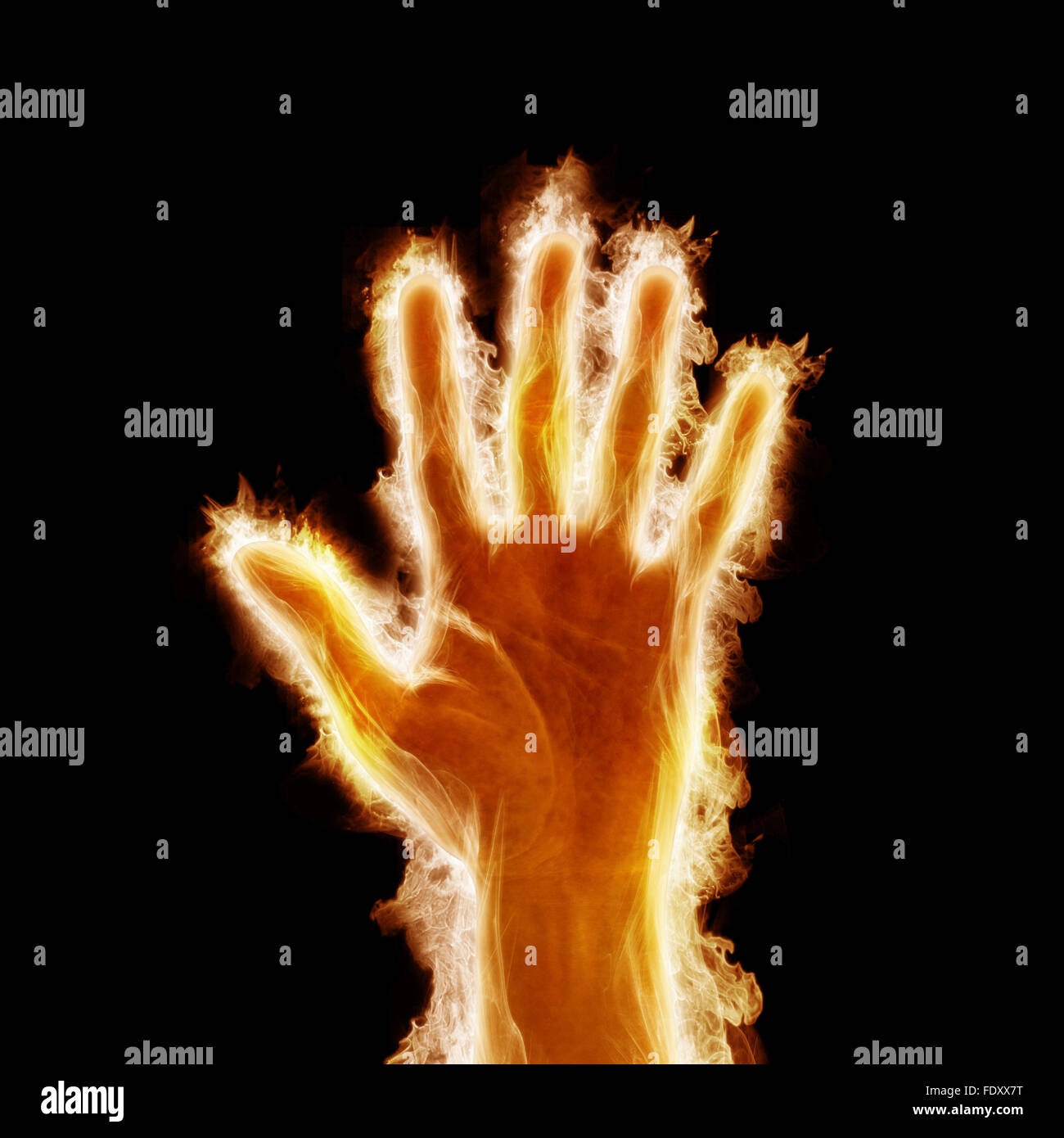 human hand open arms fire on a black background Stock Photo - Alamy