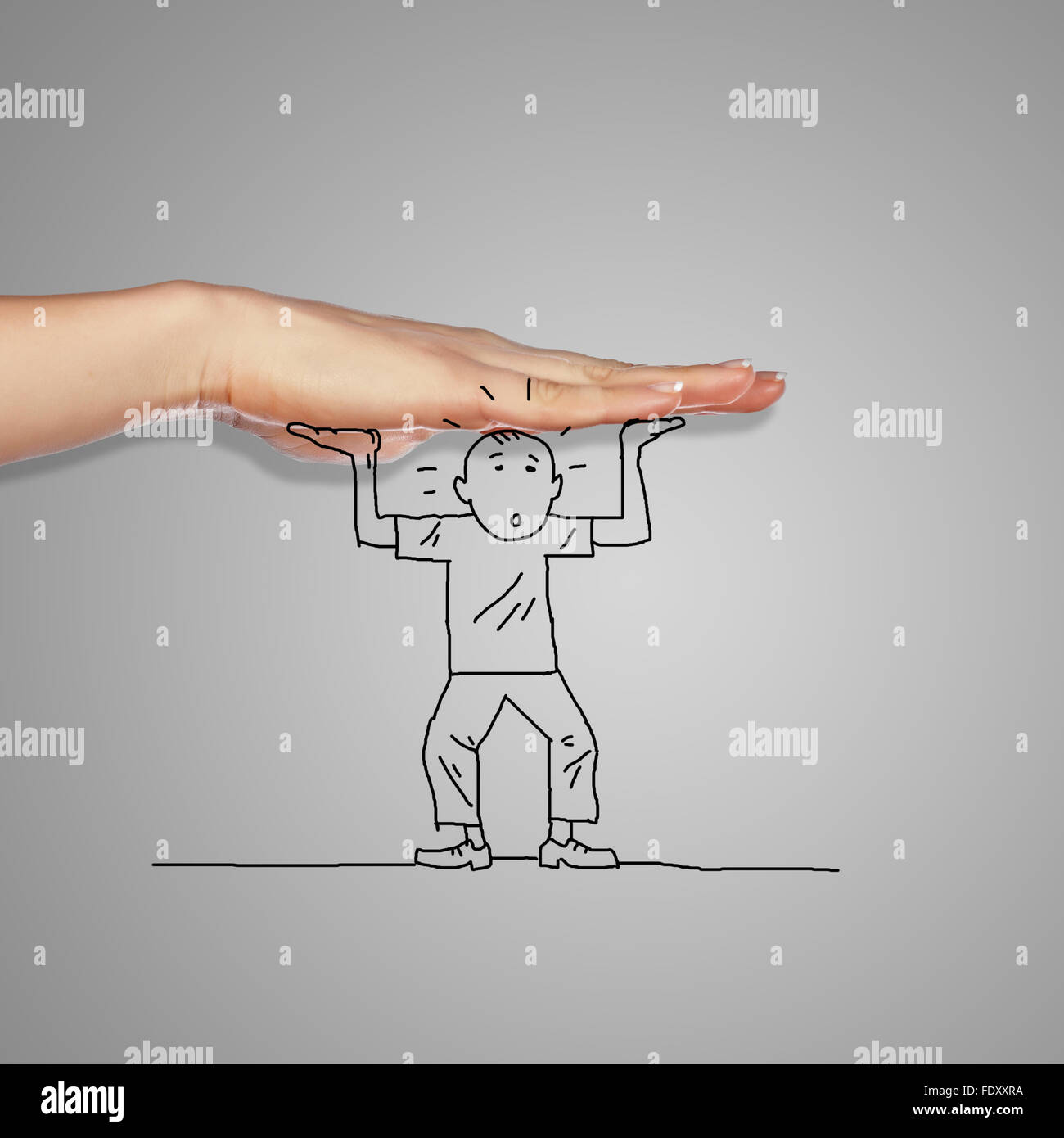 Drawing of a man in dangerous situation under threat Stock Photo - Alamy