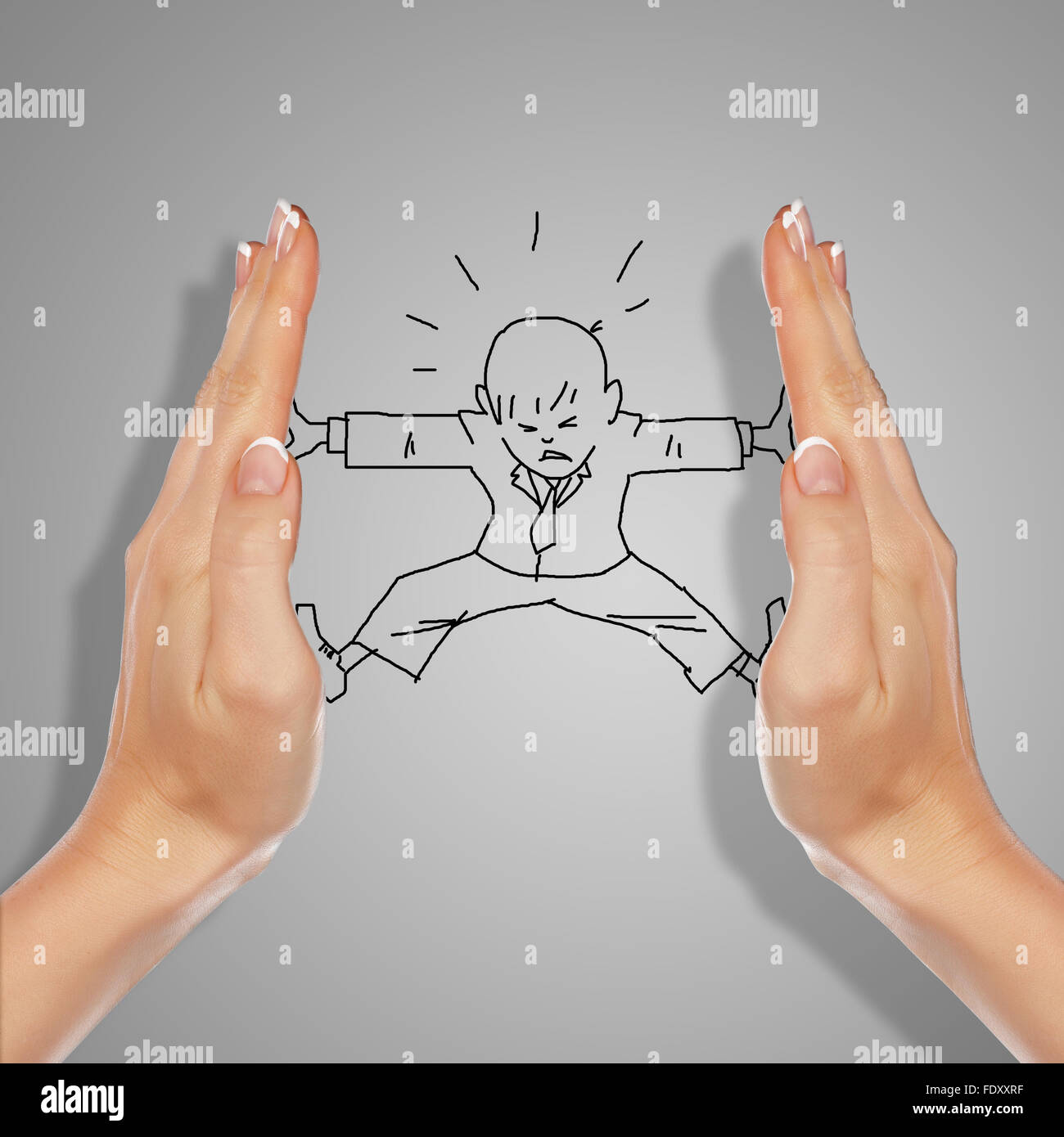 Drawing of a man in dangerous situation under threat Stock Photo - Alamy