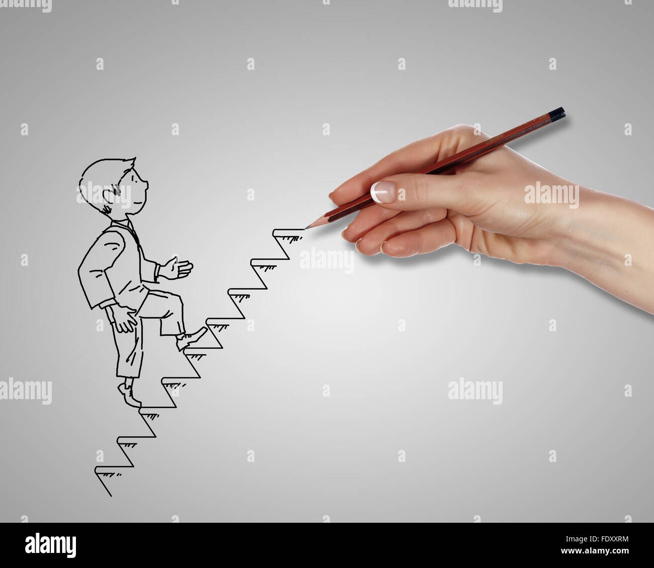 Drawing of a man climbing up the stairs Stock Photo - Alamy