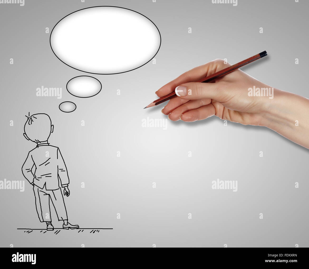 Drawing of a standing man in thoughts Stock Photo - Alamy