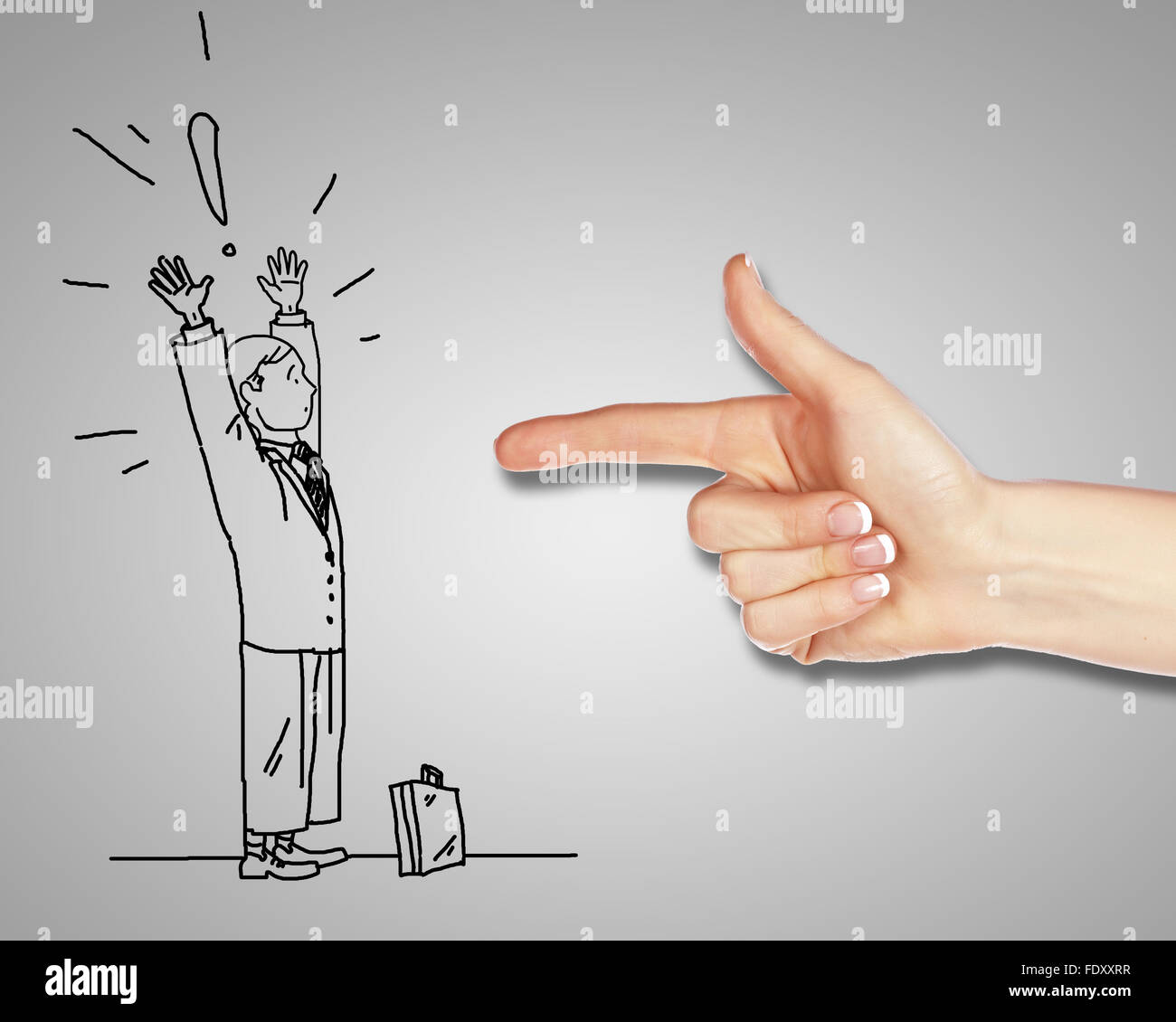 Drawing of a man in dangerous situation under threat Stock Photo - Alamy