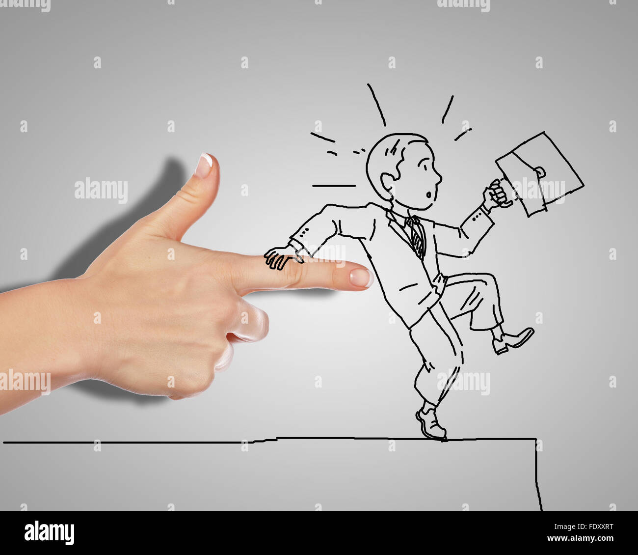 Drawing of a man in dangerous situation under threat Stock Photo - Alamy