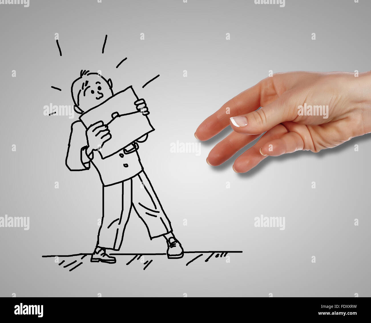 Drawing of a man in dangerous situation under threat Stock Photo - Alamy