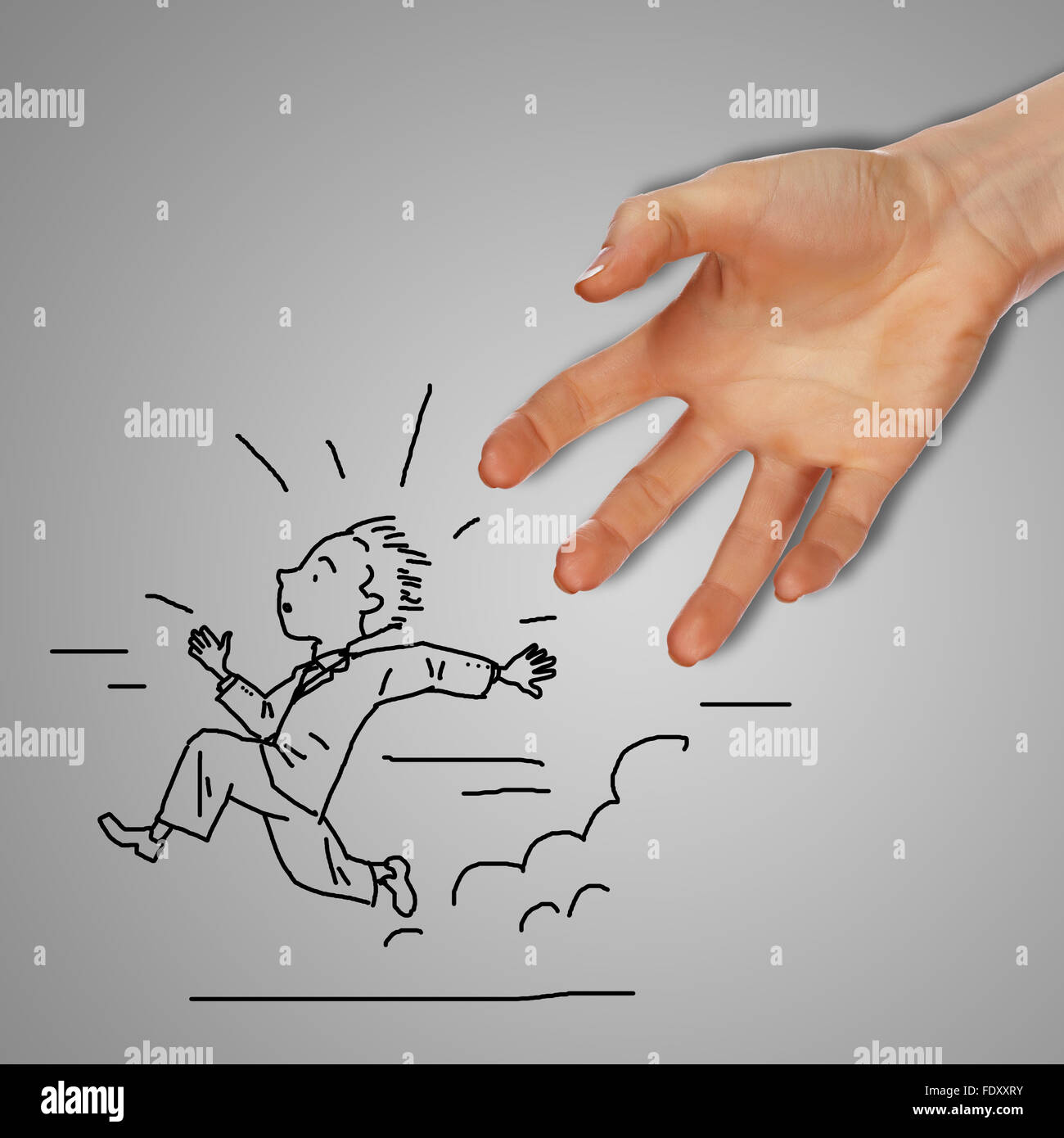 Drawing of a man in dangerous situation under threat Stock Photo - Alamy