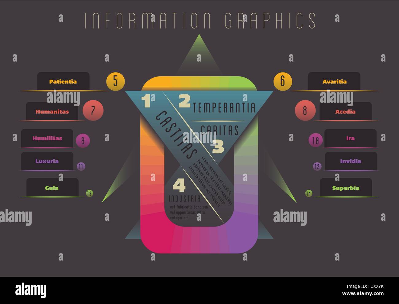 Abstract colourful geometrical infographics template on a dark grey ...