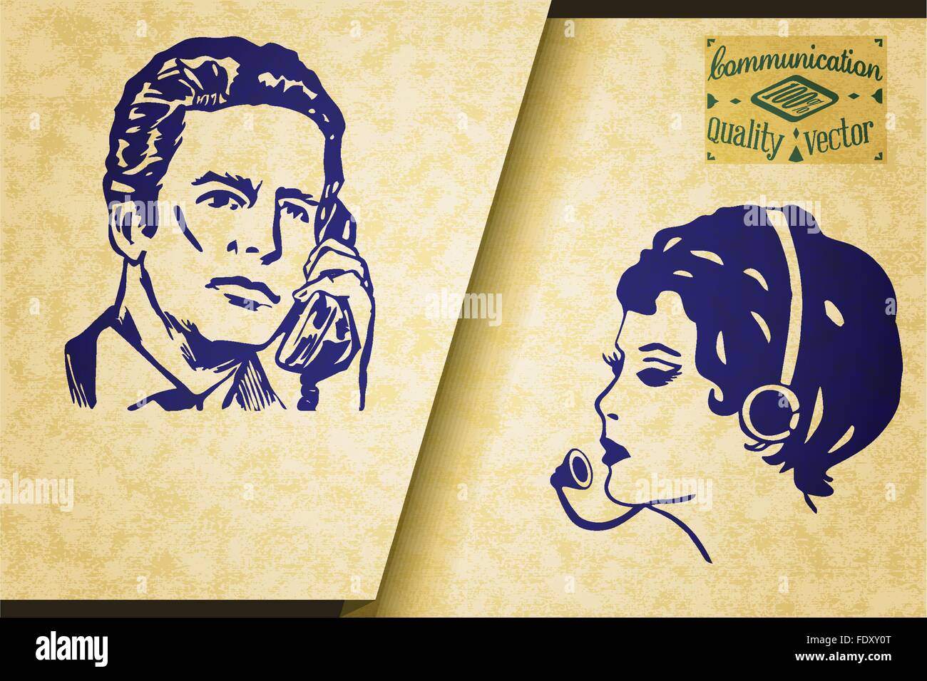 Vintage communication illustration set (folded paper style Stock Vector ...