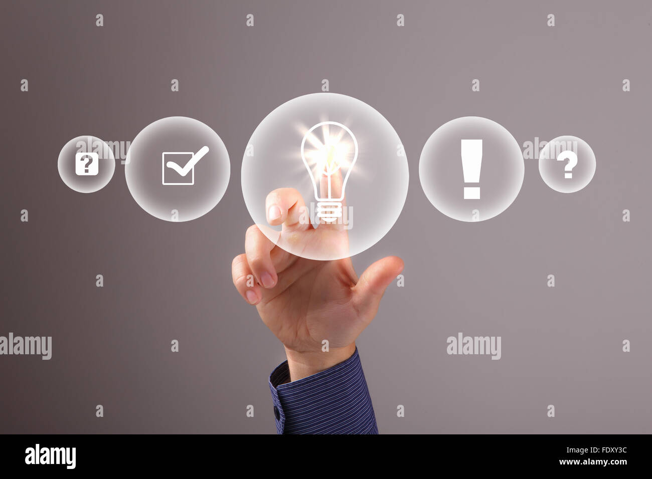 Human hand touching screen with buttons on it Stock Photo - Alamy