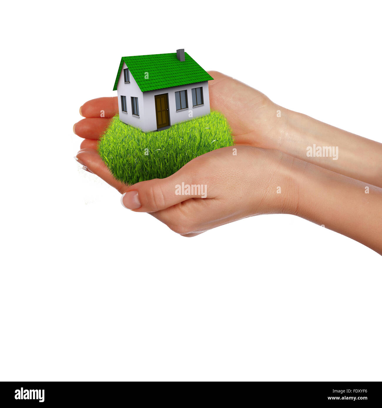 human hands holding model of a house against nature background Stock ...