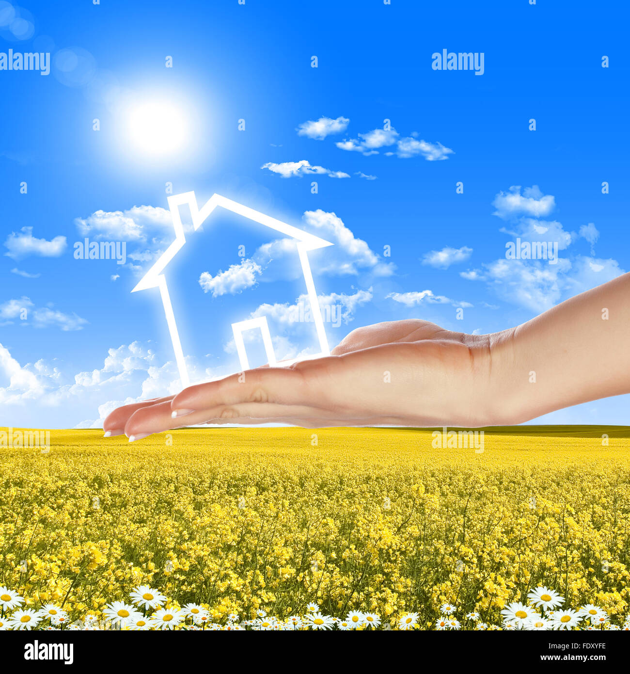human hands holding model of a house against nature background Stock ...